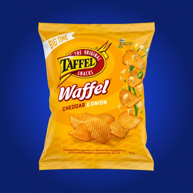 Taffel Waffel Cheddar & Onion 270g – Chips – Finsktgodis